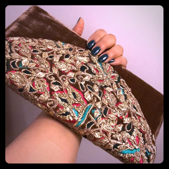 Bags | Hand Made Embroidered Velvet Clutch | Poshmark